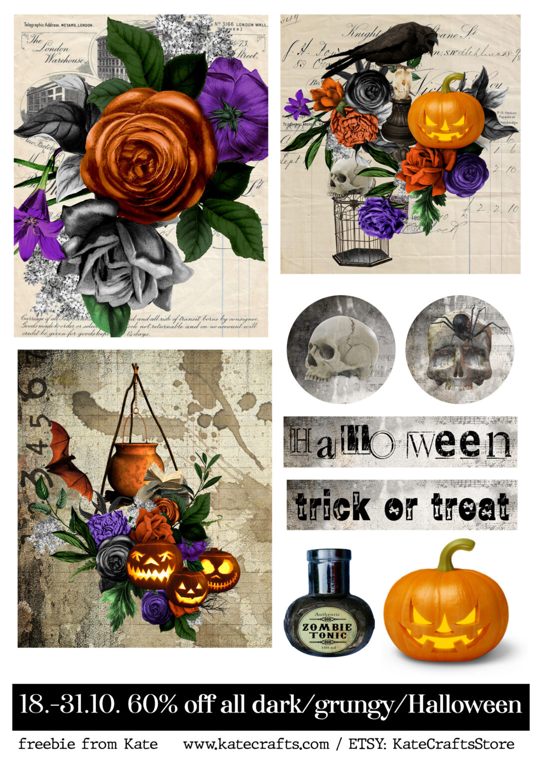 FREEBIE + 60% off all grungy/dark/Halloween | Kate Crafts